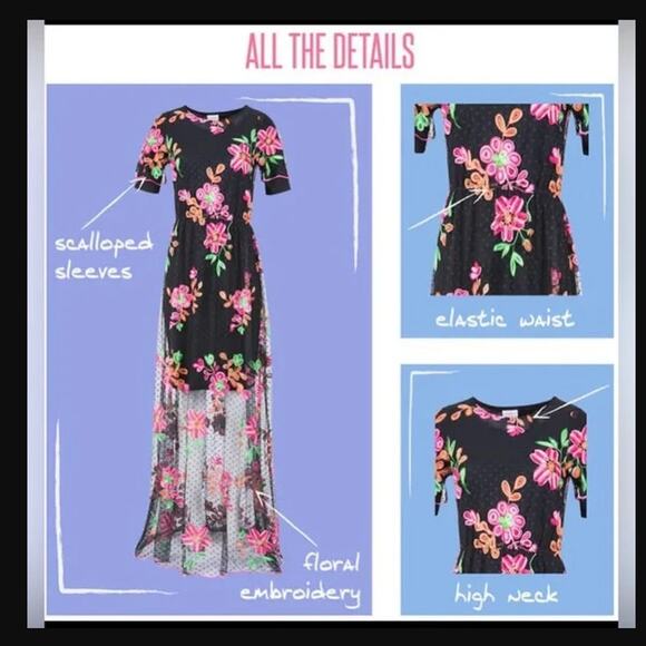 LuLaRoe | Dresses | Nwt Lularoe Deanne Ii Floral Embroidered Sheer Mesh ...